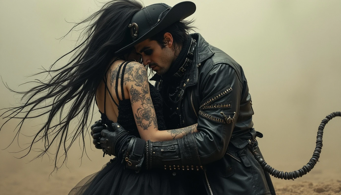 photo, dreadpunk tough guy hugging gothgirl from... - FluxPro.art
