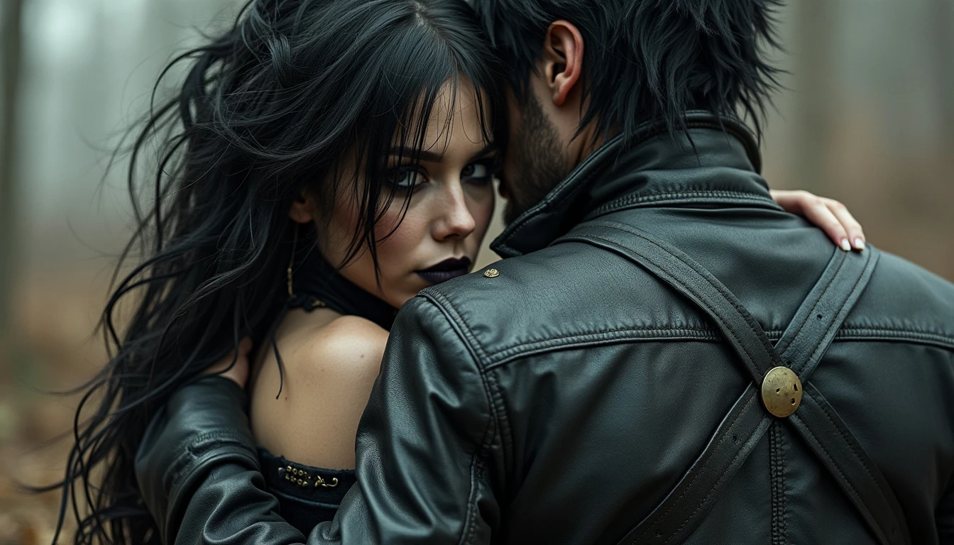 photo, dreadpunk tough guy hugging gothgirl from... - FluxPro.art